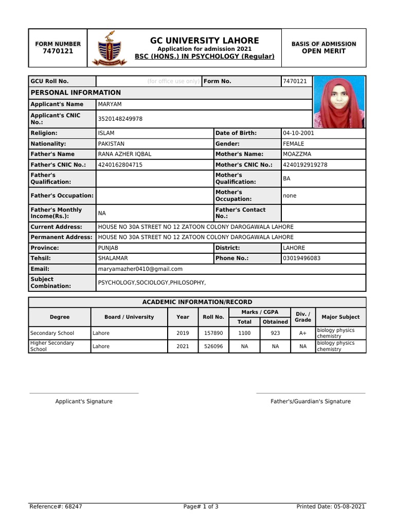 Gcu Form | PDF | Bachelor Of Science | Qualifications