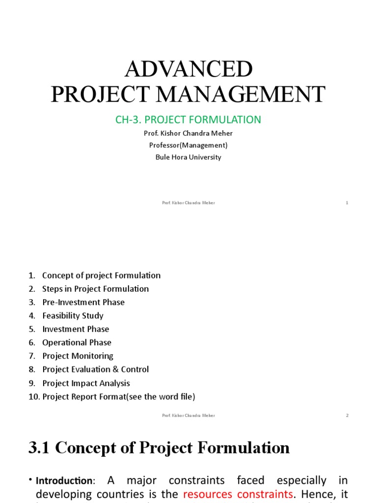 CH-3.1 Project Formulation | PDF | Feasibility Study | Evaluation