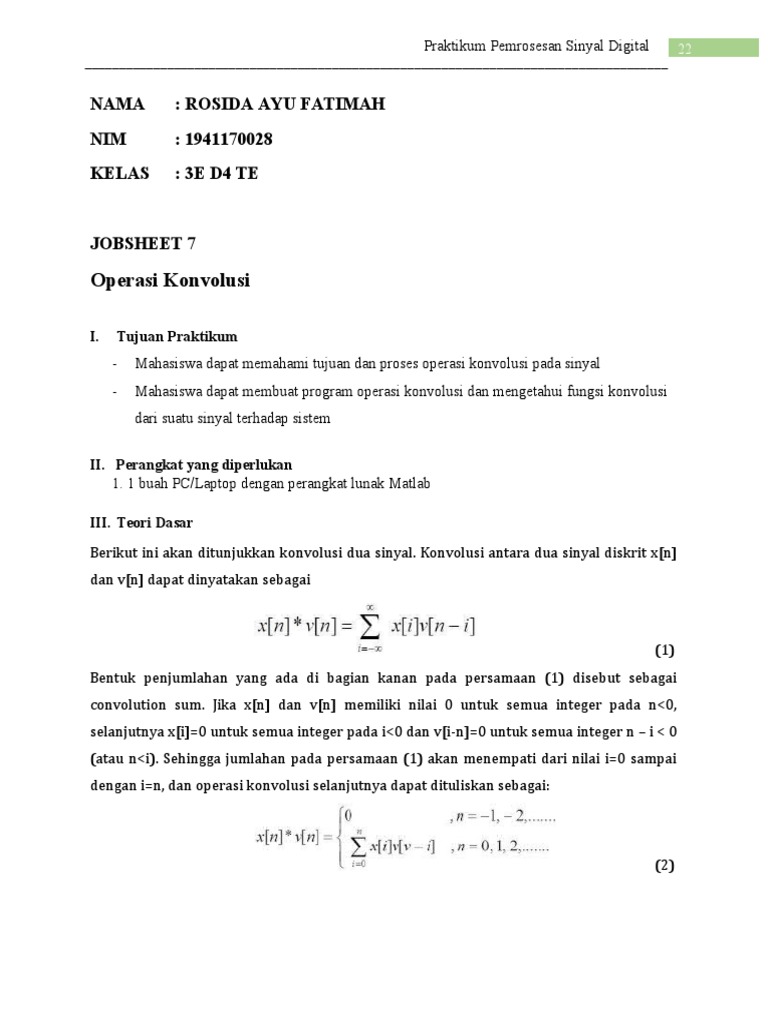 24 - 3E - Rosida Ayu Fatimah - Jobsheet 7 Konvolusi | PDF