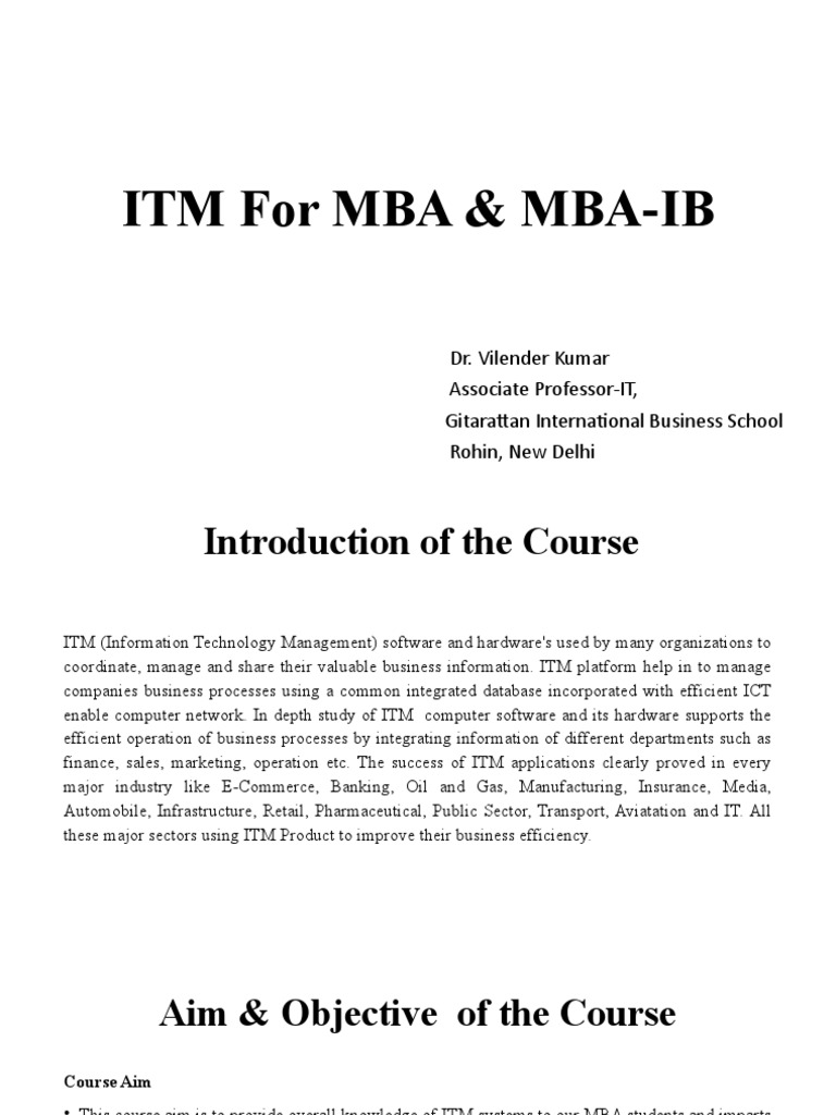 ITM Subject Introduction | PDF | Business Process | Information Technology