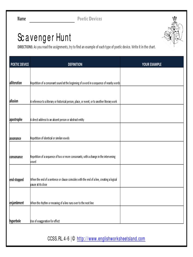 Scavenger Hunt: Poetic Devices | PDF | Poetry | Linguistics