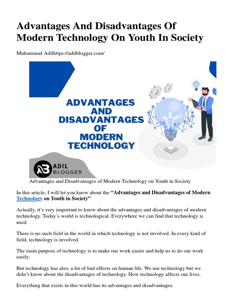 Advantages and Disadvantages of Modern Technology On Youth in Society ...