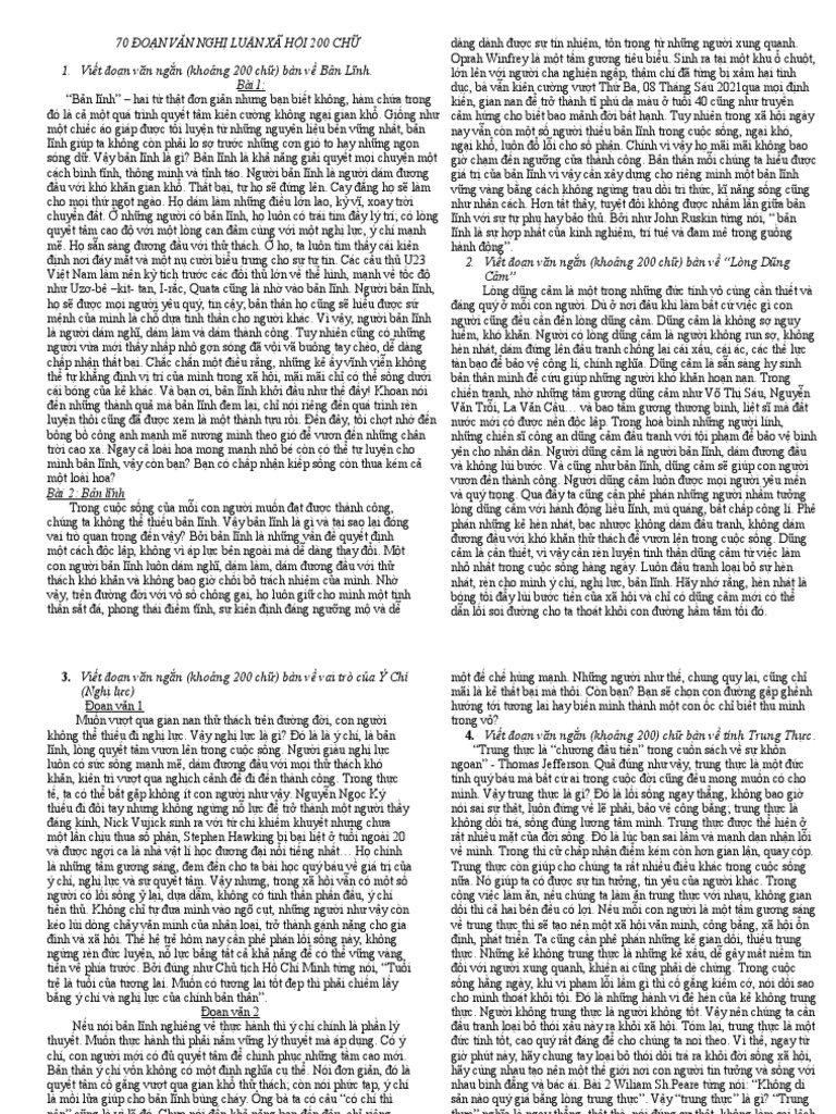 (123doc) 70 Doan Van Nghi Luan Xa Hoi 200 Chu | PDF