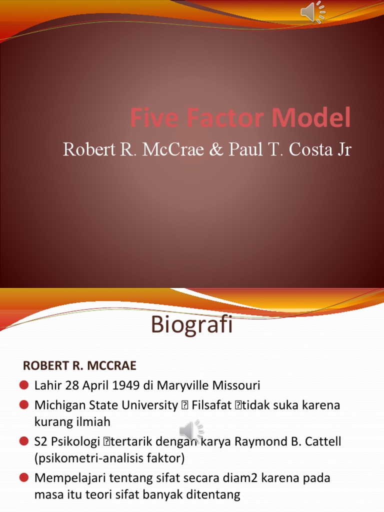 Five Factor Model: Robert R. Mccrae & Paul T. Costa JR | PDF