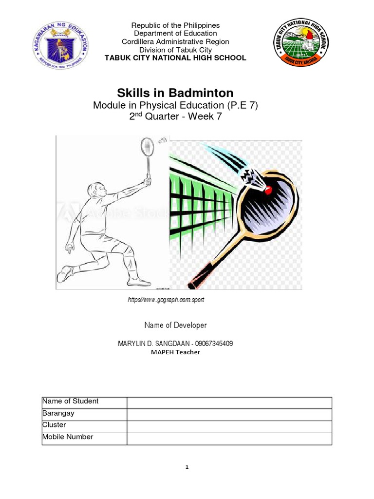 Skills in Badminton: Module in Physical Education (P.E 7) 2 Quarter ...