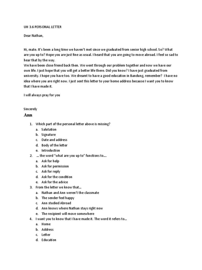 Uh 3.6 Personal Letter | PDF