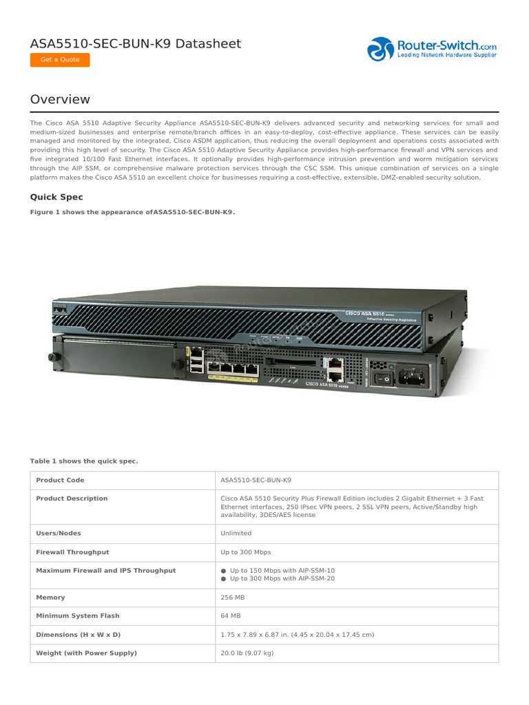 Asa5510 Sec Bun k9 Datasheet | PDF | Virtual Private Network | Cisco Systems