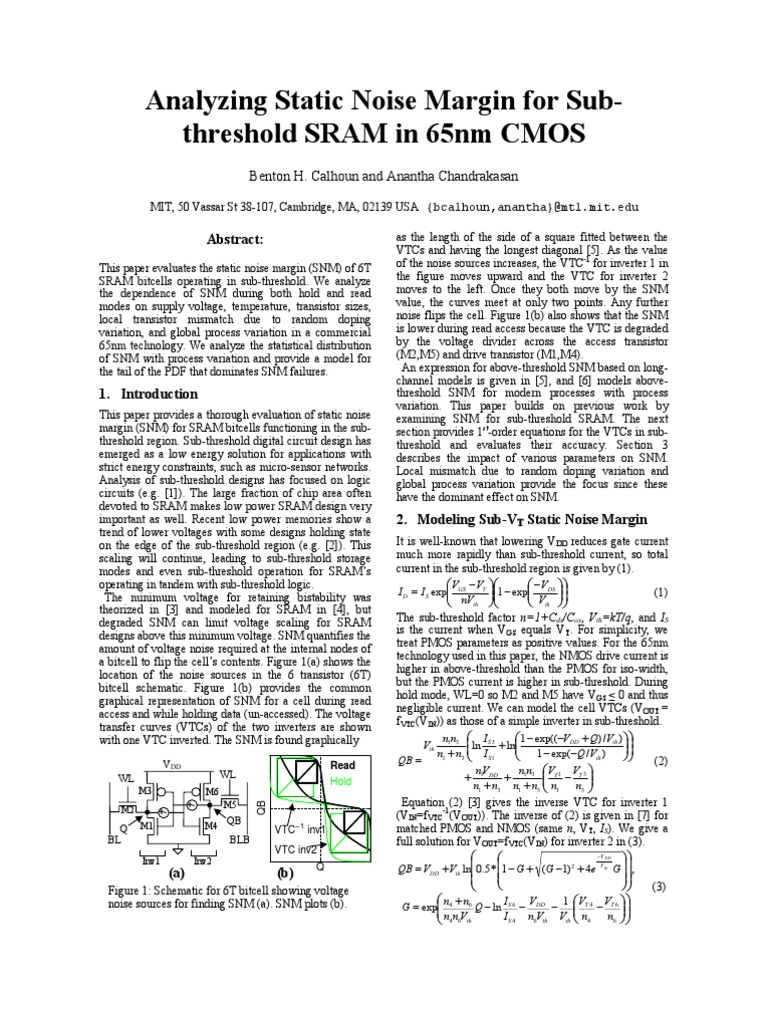 Sub-threshold SRAM SNM Analysis | PDF | Mosfet | Cmos