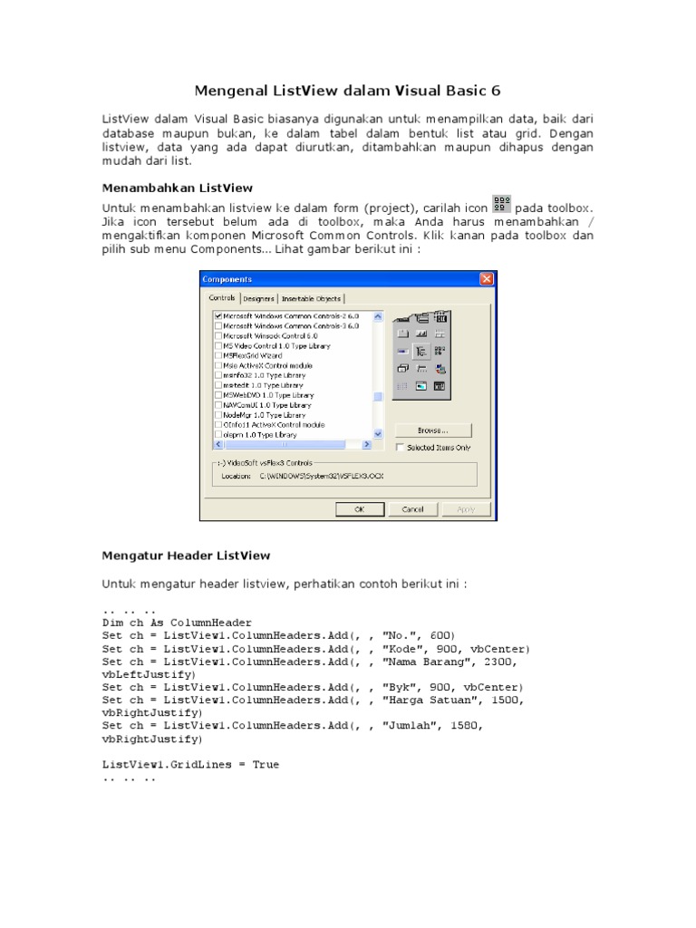 Mengenal ListView Dalam Visual Basic | PDF | Pengelolaan Keuangan & Uang Mengenal ListView Dalam Visual Basic | PDF | Pengelolaan Keuangan & Uang