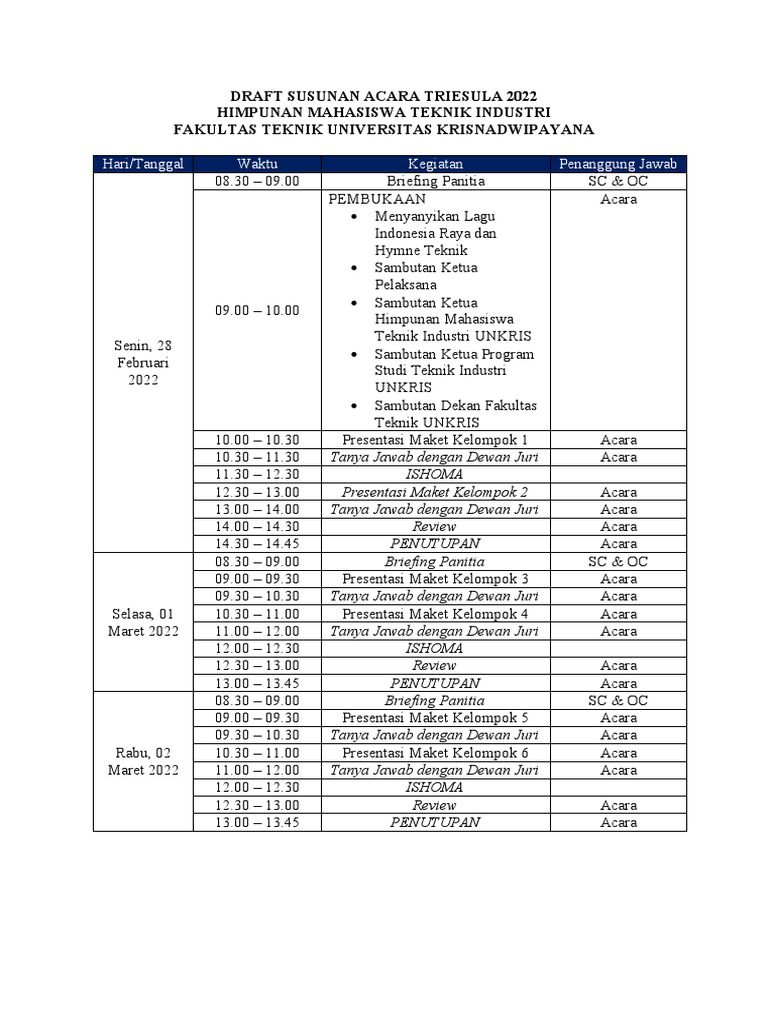 Draft Susunan Acara Pra | PDF