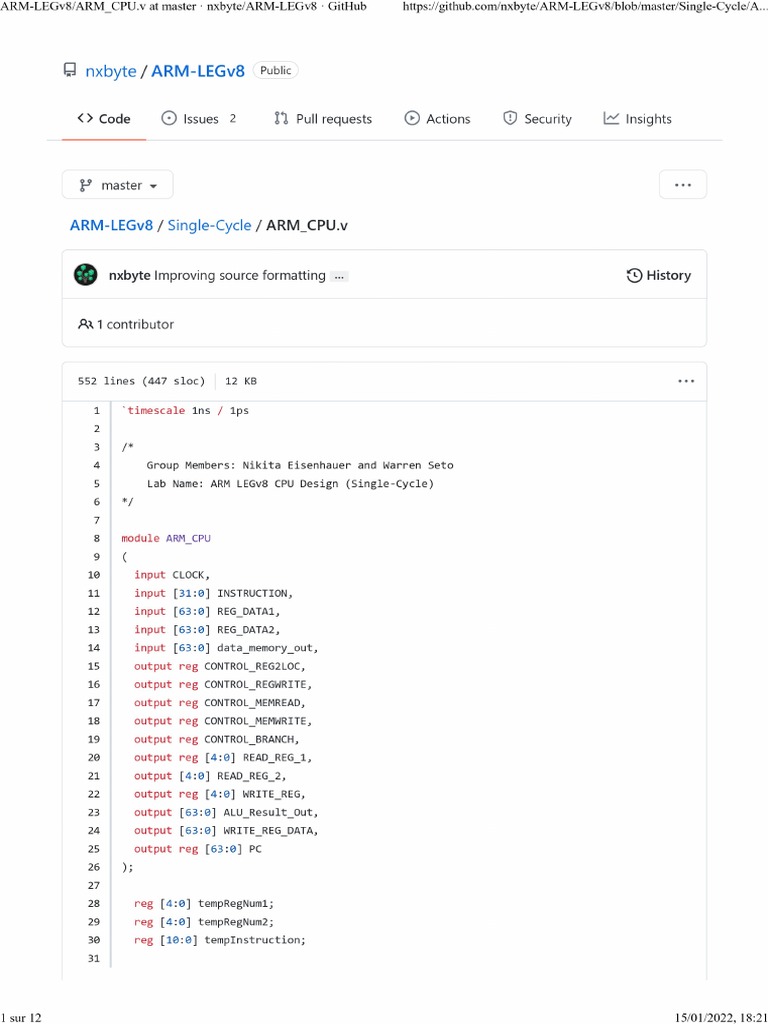 ARM-LEGv8 Single-Cycle CPU Source Code | PDF | Central Processing Unit ...