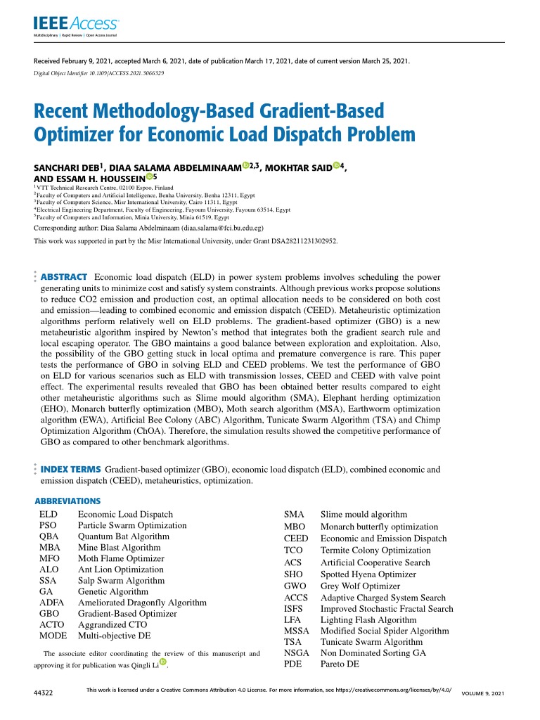 Recent Methodology-Based Gradient-Based Optimizer For Economic Load Dispatch Problem | PDF ...