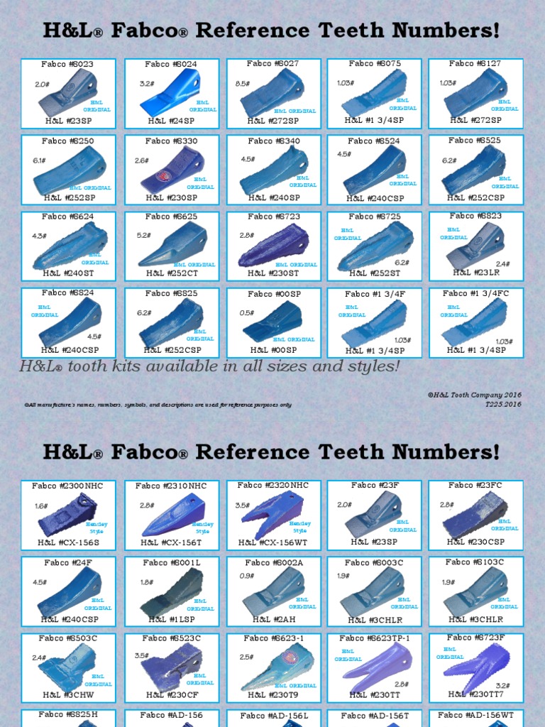 H&L Fabco Reference Teeth Numbers!: H&L Tooth Kits Available in All ...