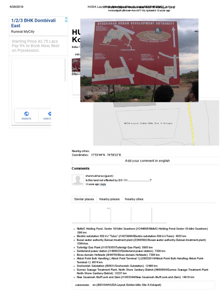 HUDA Layout - Golden Mile - Site - II, Kokapet - Kokapet | PDF ...