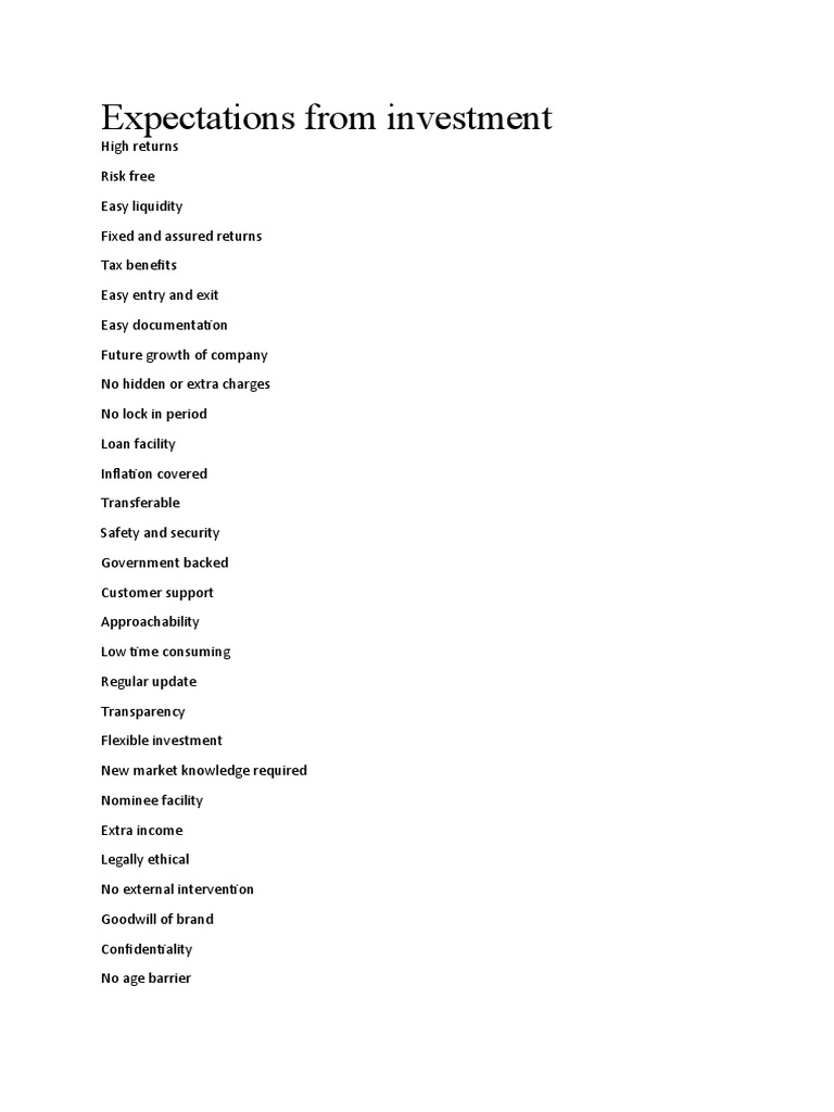 Expectations From Investment | PDF | Finance & Money Management