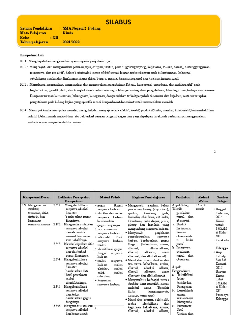Silabus Kimia SMA Kelas XII | PDF