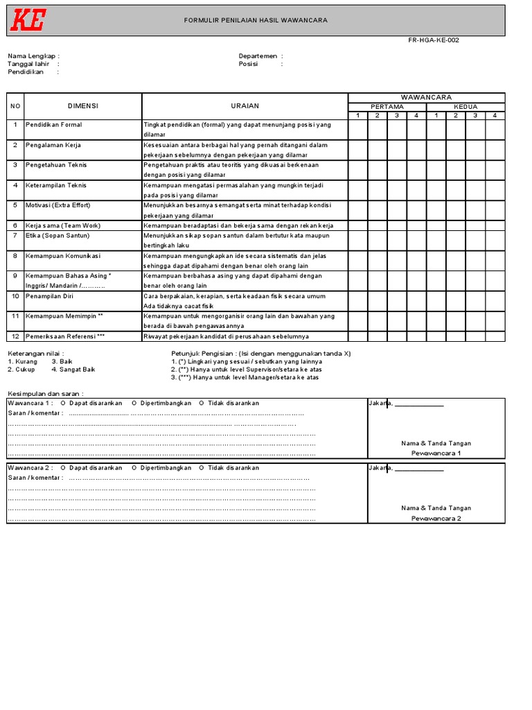 002 - Form Penilaian Hasil Wawancara | PDF