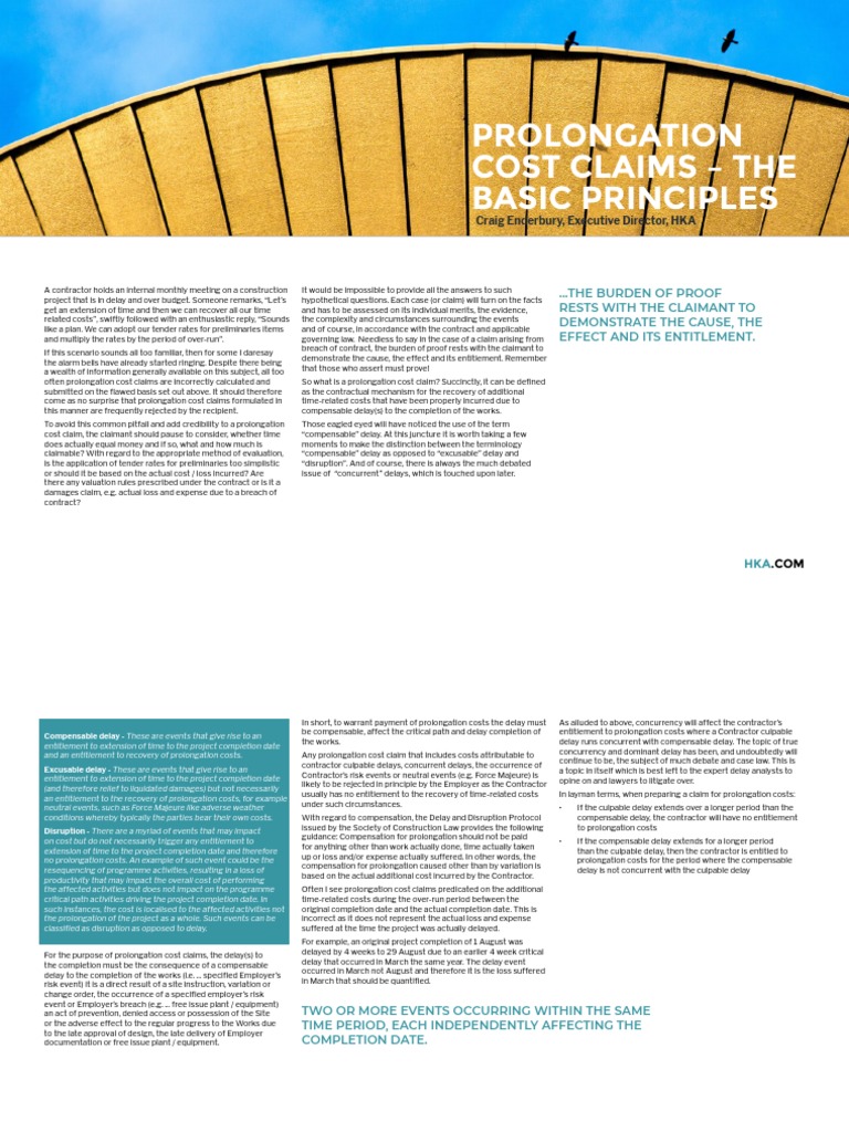 Prolongation Cost Claims - The Basic Principles: Craig Enderbury ...