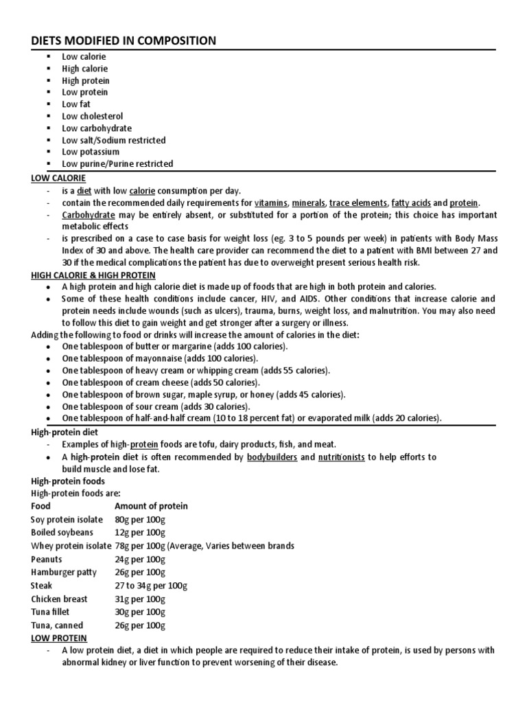 Modified Diets for Health Management | PDF | Fat | Foods