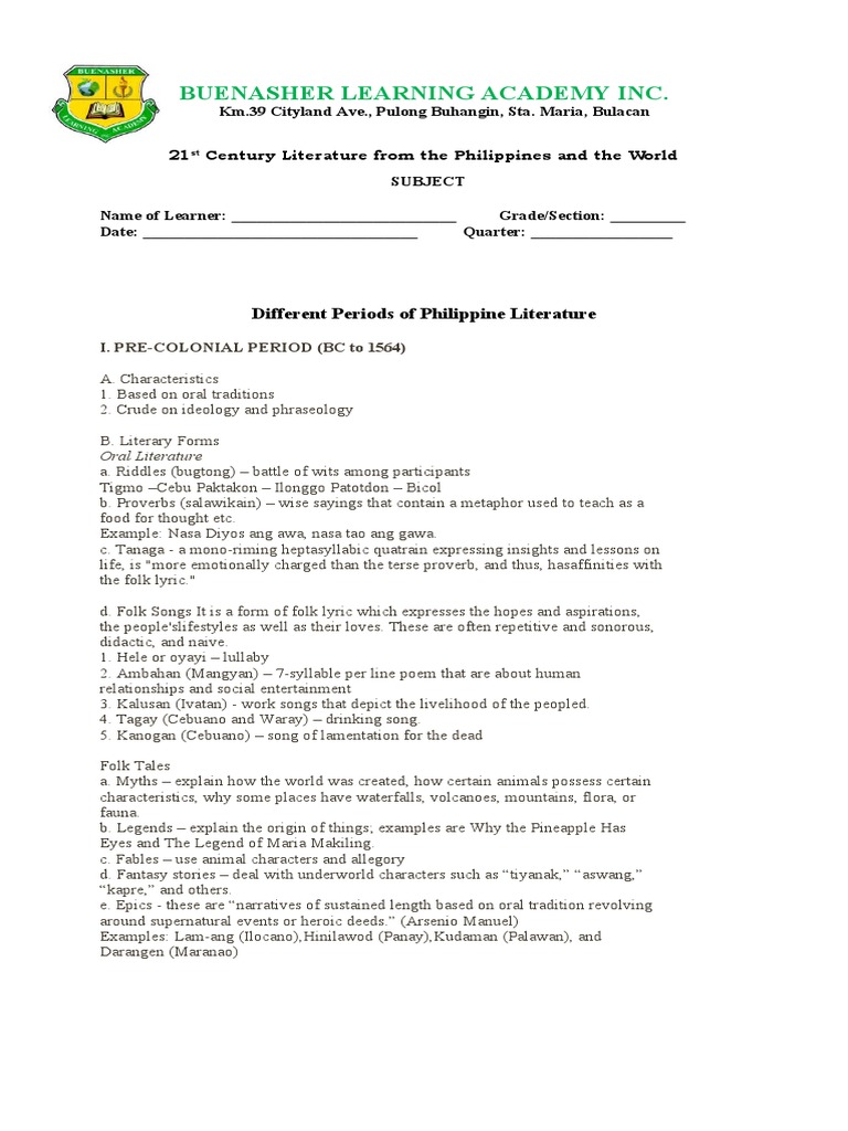 Buenasher Learning Academy Inc.: Different Periods of Philippine ...