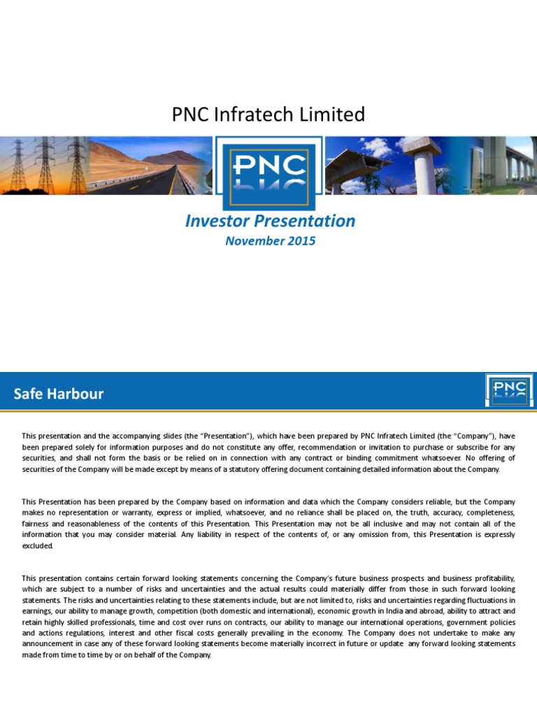 PNC Infratech Limited: Investor Presentation | PDF | Economies | Business