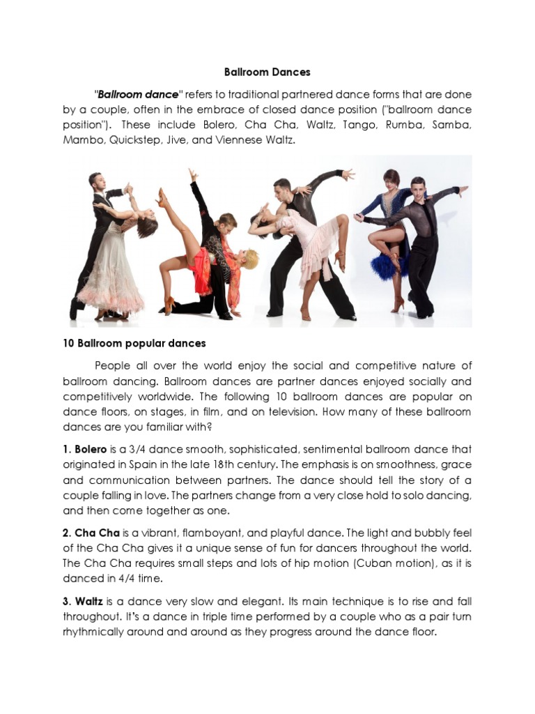 "Ballroom Dance" Refers To Traditional Partnered Dance Forms That Are ...