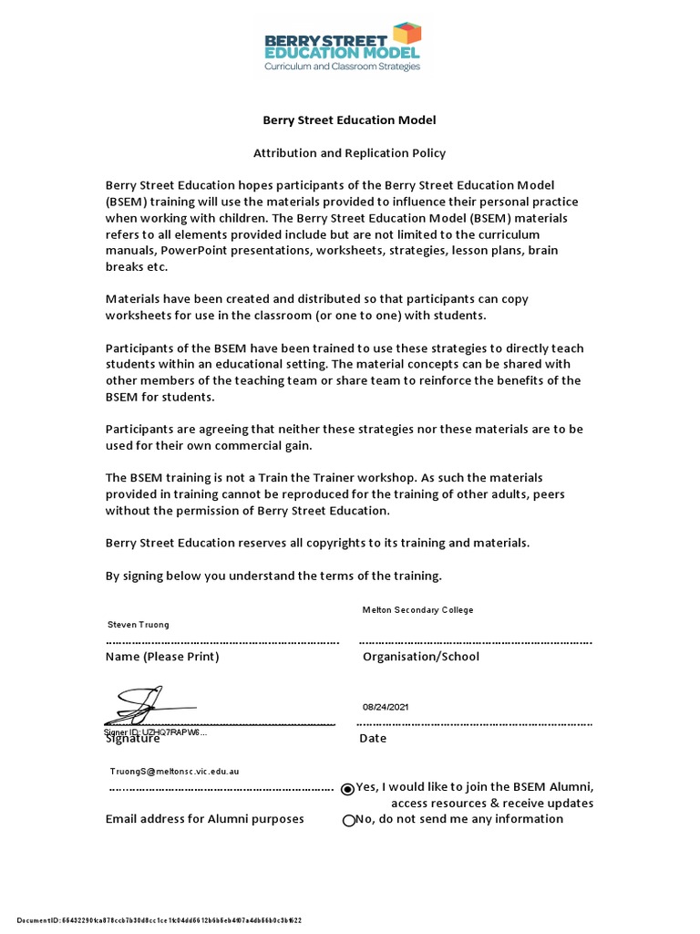 Berry Street Education Model PDF Attribution and Replication Policy ...