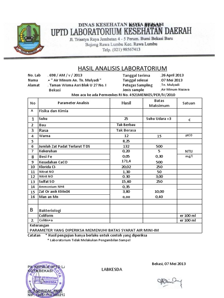 Hasil Uji Laboratorium 1 | PDF
