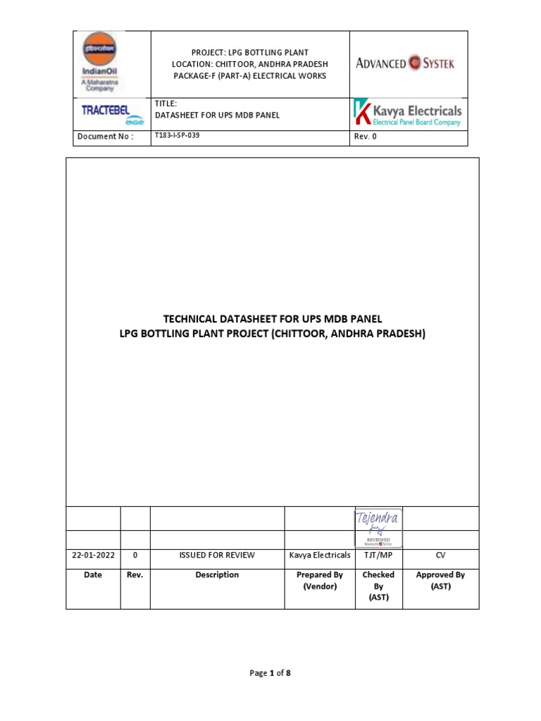T183-I-Ss-039 - Datasheet For Ups MDB Panel | PDF | Physical Quantities | Electrical Engineering