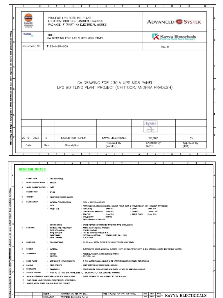 T183-I-Sp-039 Ga Drawing For Ups MDB Panel | PDF | Manufactured Goods