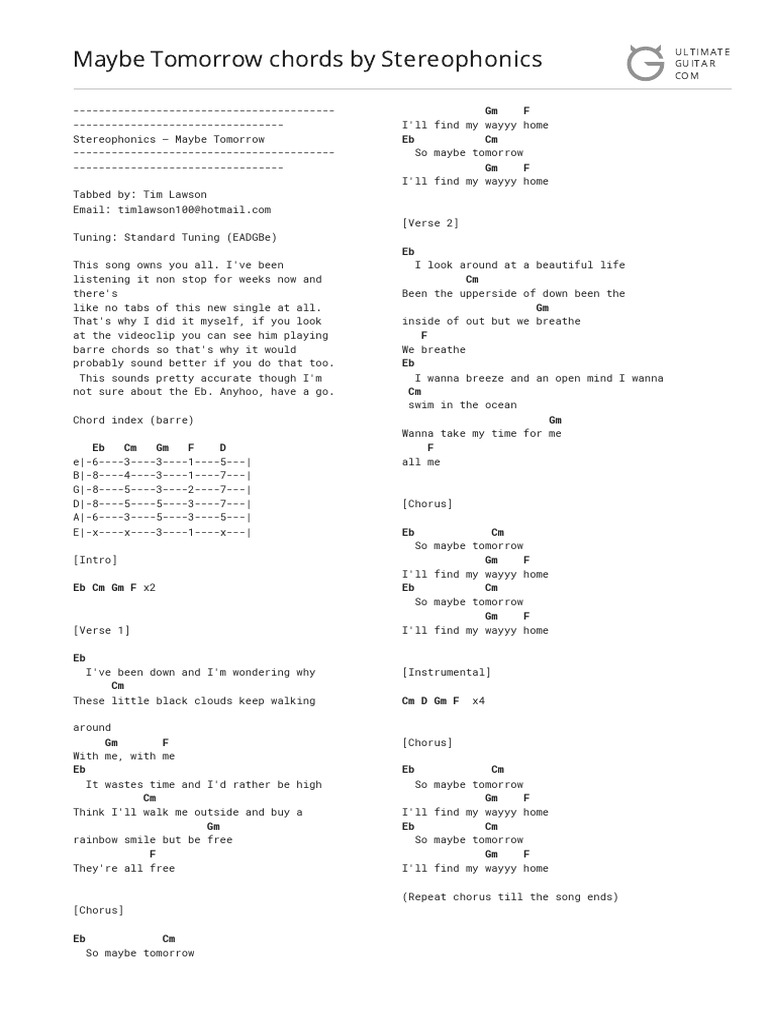 Maybe Tomorrow Chords by Stereophonicstabs | PDF | Song Structure ...