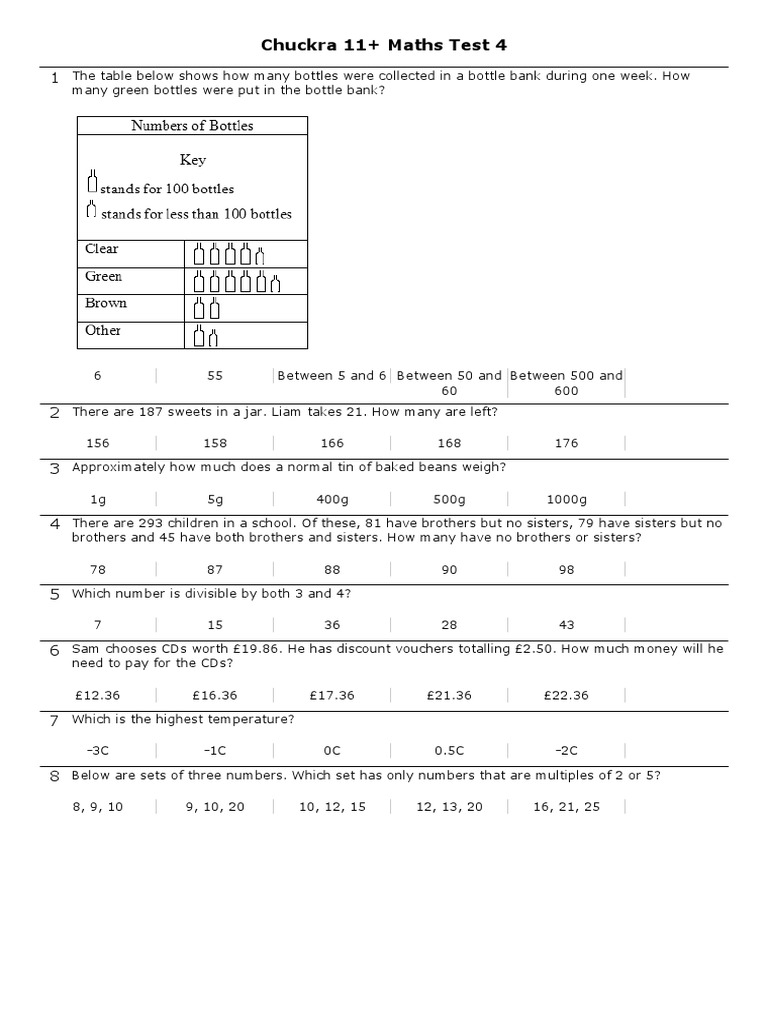 Chuckra 11+ Maths Test 4 | PDF