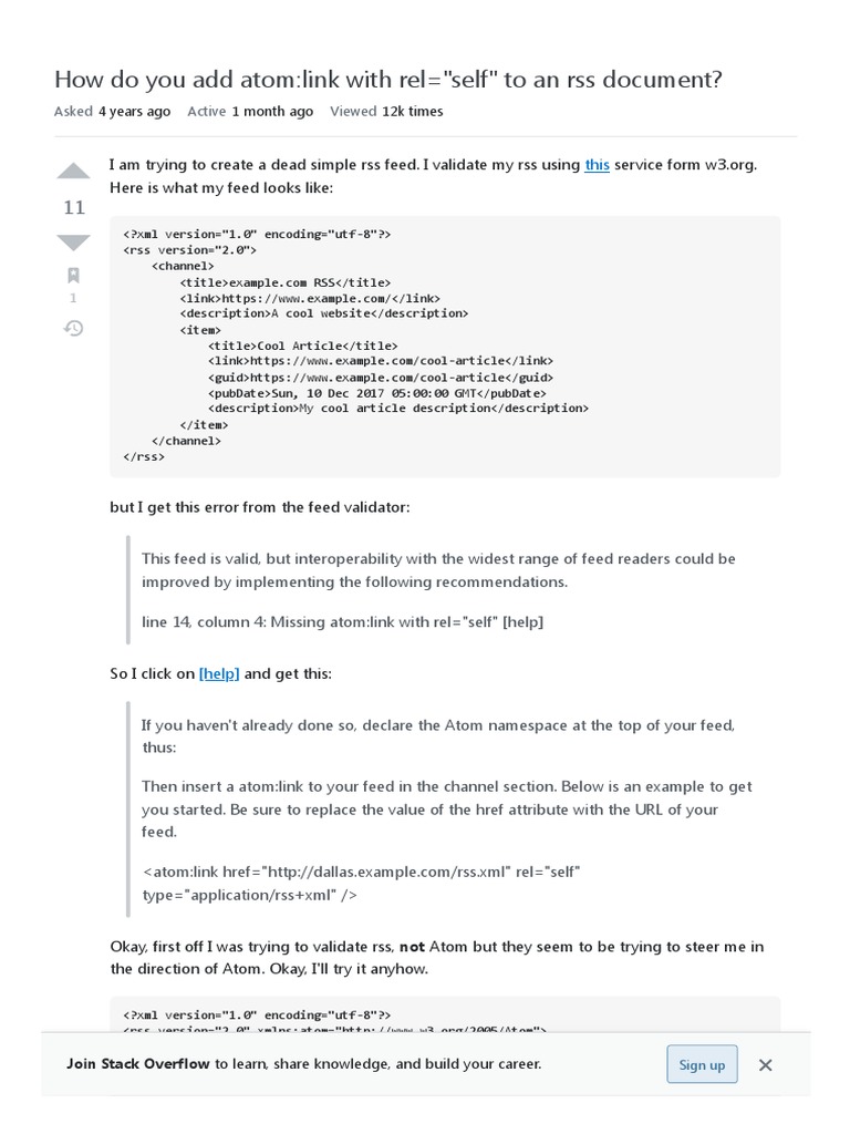 How Do You Add Atom - Link With Rel - Self - To An Rss Document - Stack ...
