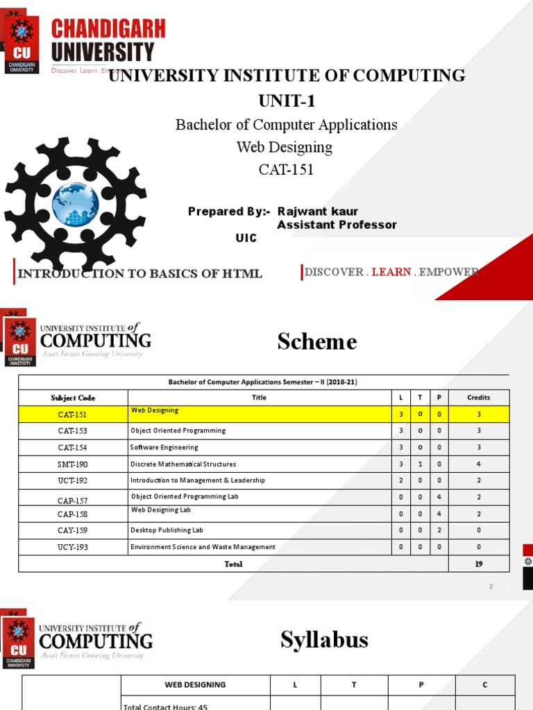 University Institute of Computing UNIT-1: Bachelor of Computer Applications Web Designing CAT ...