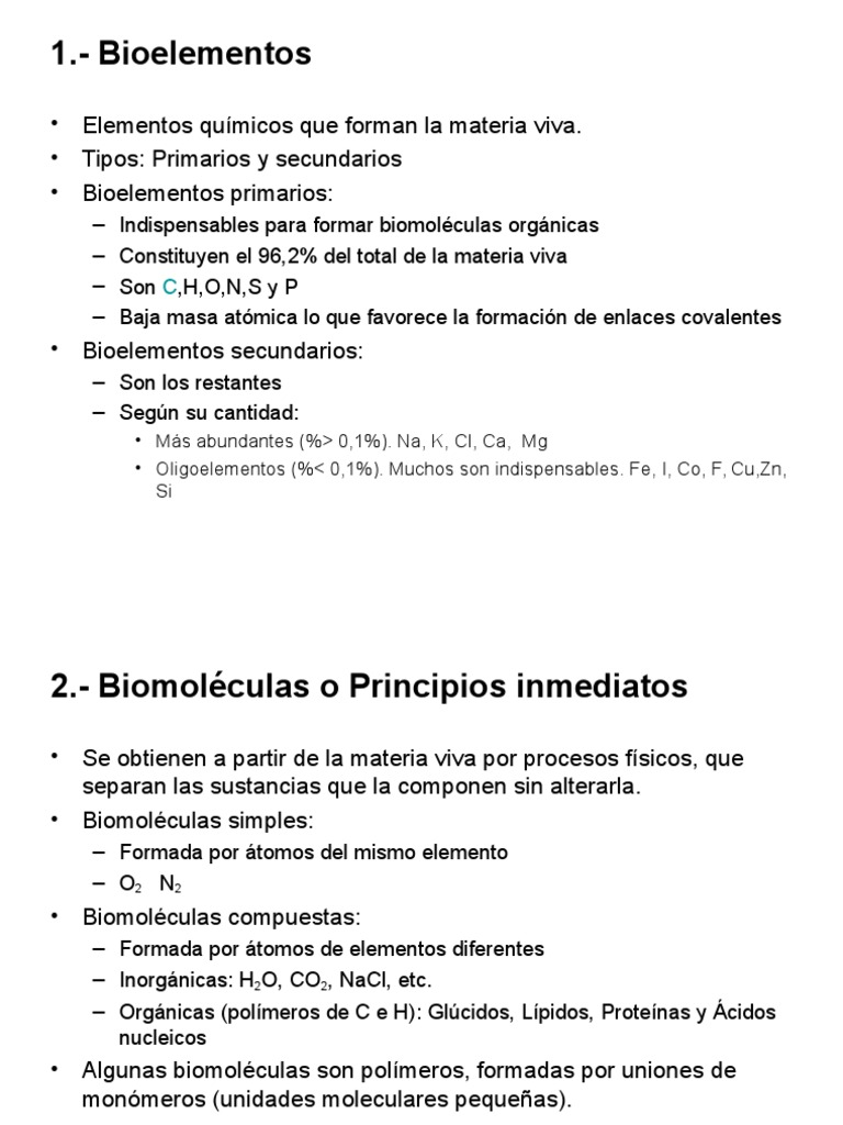 Bioelementos, Agua y Sales Minerales | PDF | Biomoléculas | Coloide