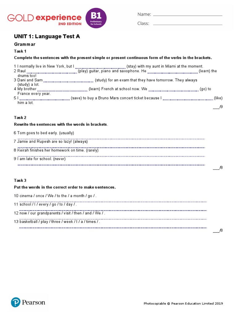 UNIT 1: Language Test A: Grammar | PDF | Cognitive Science | Linguistics