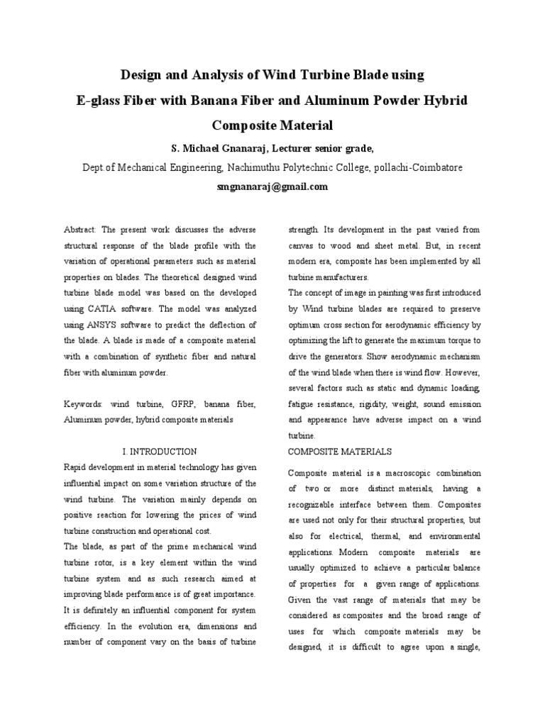 Design and Analysis of Wind Turbine Blade Using | PDF | Wind Turbine ...