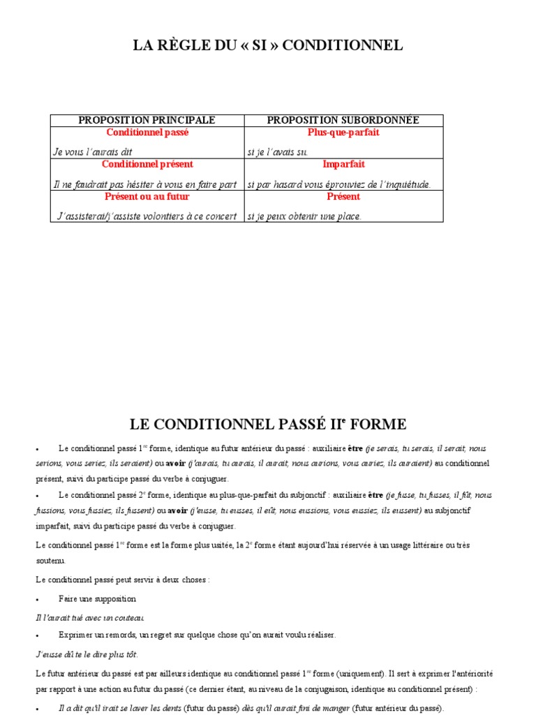 La Règle Du Si Conditionnel | PDF | Verbe | Sémantique