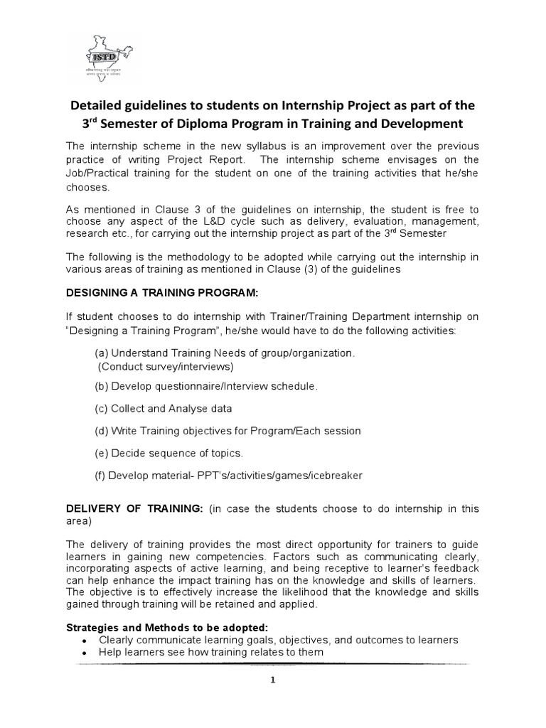 Detailed Guidelines To Students On Internship Istd Project | PDF ...