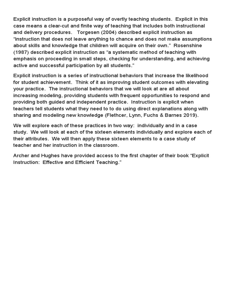 Explicit Instruction Is A Purposeful Way of Overtly Teaching Students ...