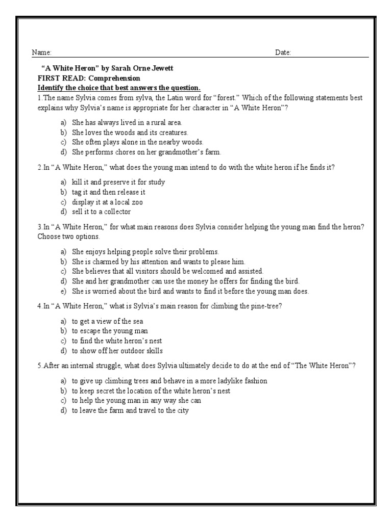 White Heron Quiz | PDF | Human Communication | Cognitive Science