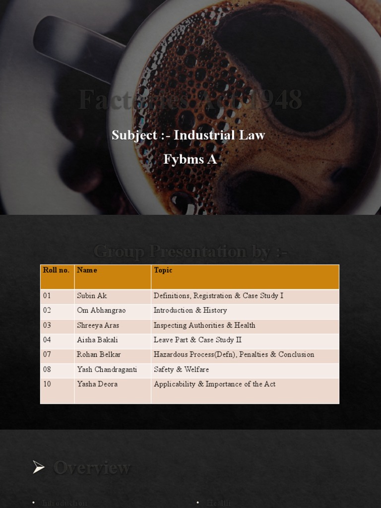 Overview of the Factories Act 1948 | PDF | Employment | Occupational ...