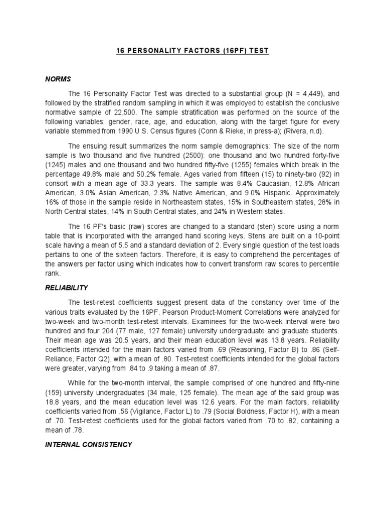 Norms: 16 Personality Factors (16Pf) Test | Descargar gratis PDF ...