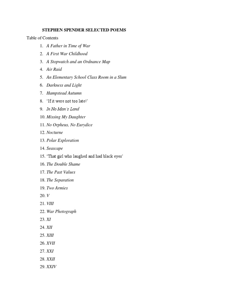 Stephen Spender Selected Poems | PDF