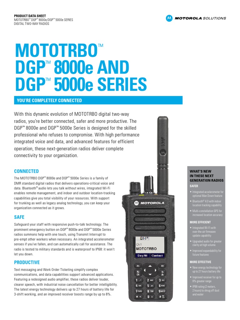Mototrbo DGP E and DGP E Series: You'Re Completely Connected | PDF | Radio | Bluetooth