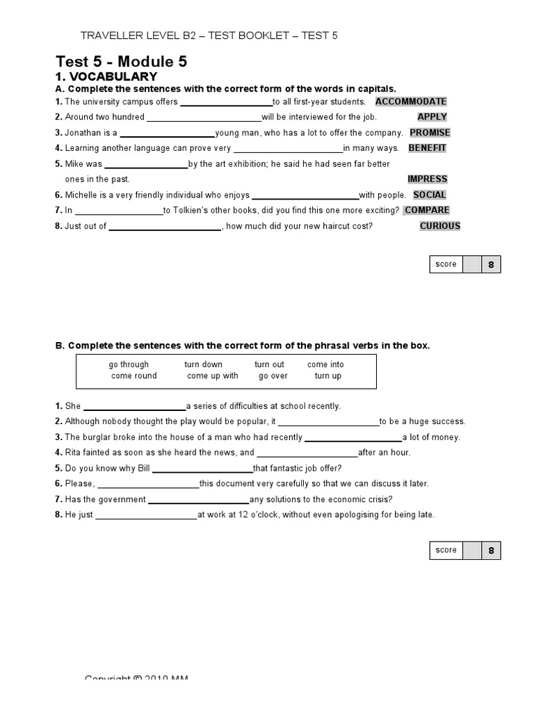 Test 5 - Module 5: 1. Vocabulary | PDF