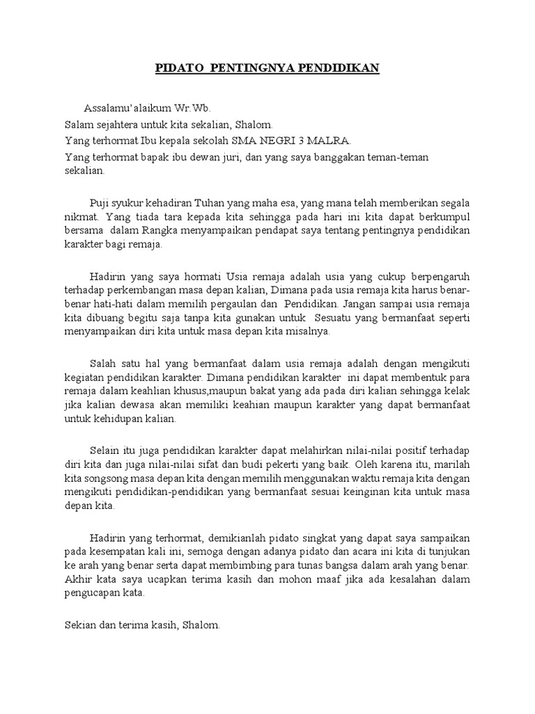 Pidato Pentingnya Pendidikan | PDF