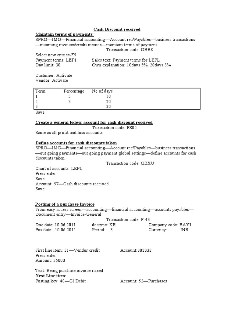 Cash Discount Received Maintain Terms of Payments | PDF