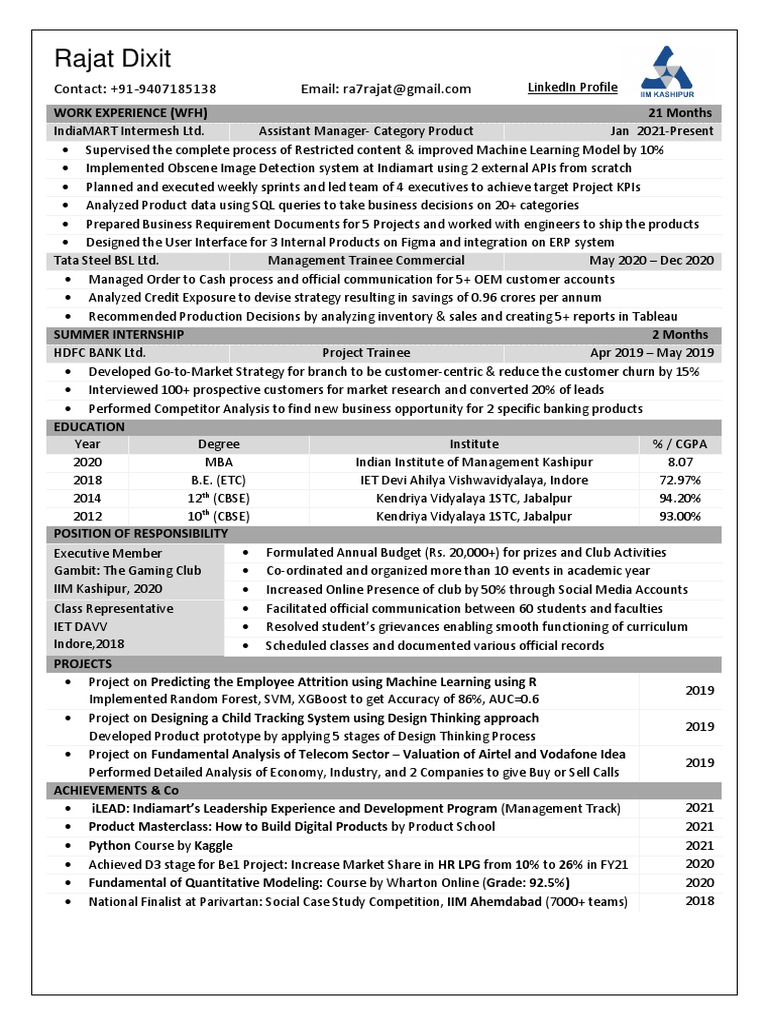 Rajat Dixit CV 27 | PDF | Computing | Business