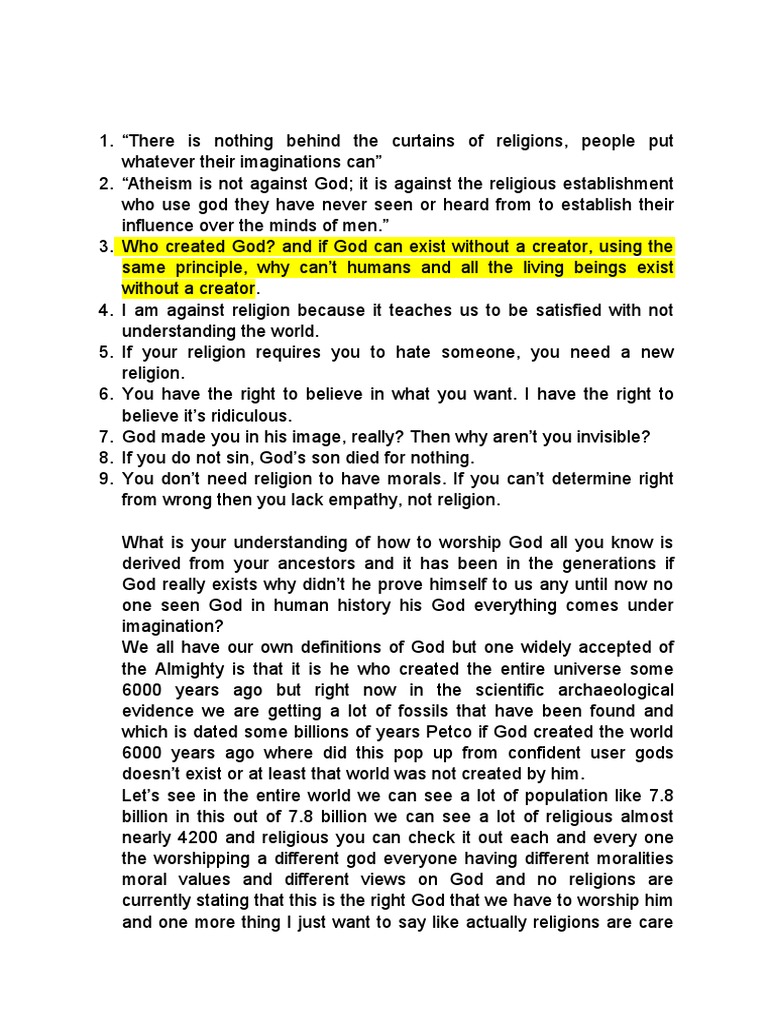 Religions Questioned as Imaginary; Lack of Evidence for God's Existence ...